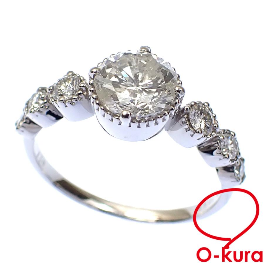ダイヤモンド リング レディース Pt900 12号 1.093ct/0.27ct 4.5g 指輪 プラチナ ミル打ち 中古 : a6049549 : 大蔵質店 - 通販 - Yahoo!ショッピング