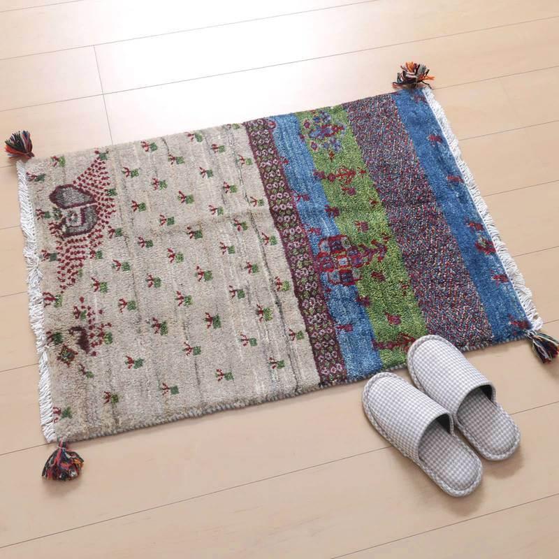 プレミアムギャッベ／ホシナマイ（ルリバフ） 91×63cm イラン産 手織り 玄関マット ウール ラグ ラグマット（HSS-77677） :HSS-77677:オリエンタルムーン - 通販 ...