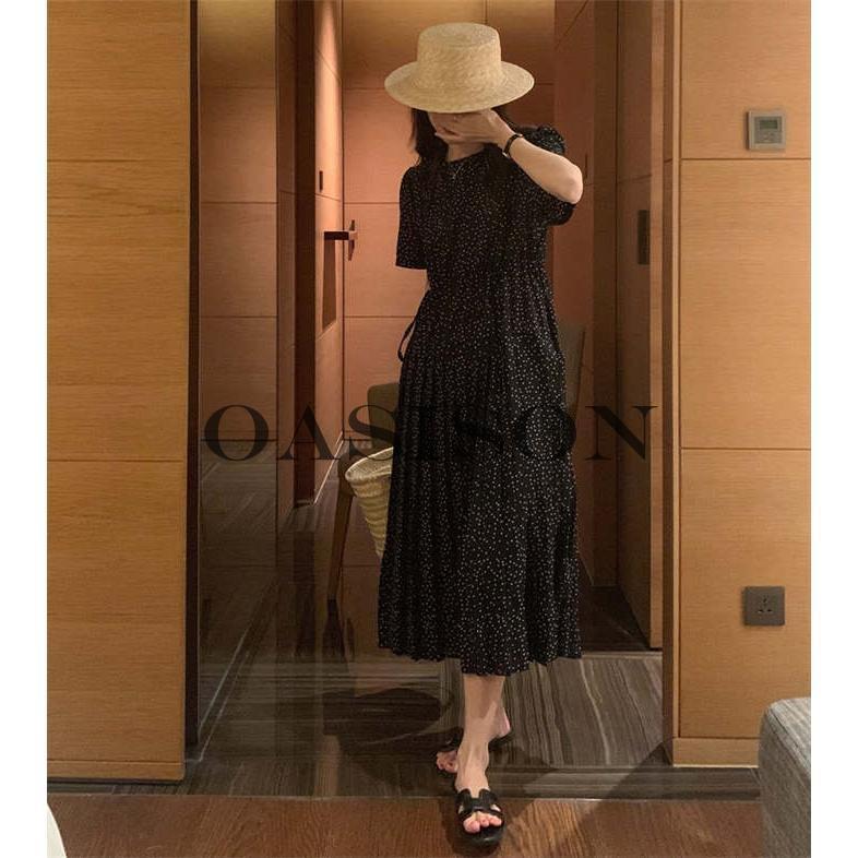ワンピース レディース ワンピ ロング ドット柄 春 夏 秋 ワンピース レディース ワンピ ロング ドット柄 春 夏 秋