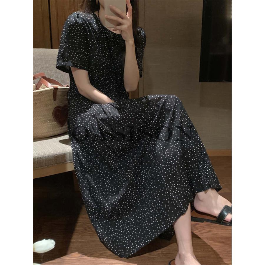 ワンピース レディース ワンピ ロング ドット柄 春 夏 秋 ワンピース レディース ワンピ ロング ドット柄 春 夏 秋