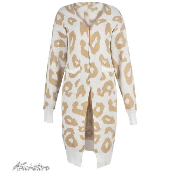 長袖カーディガン ニットカーディガン ヒョウ柄 トップス ロング丈 ミドル丈 レディース 秋冬 ポケット付き ニット クリスマス トナカイ ...