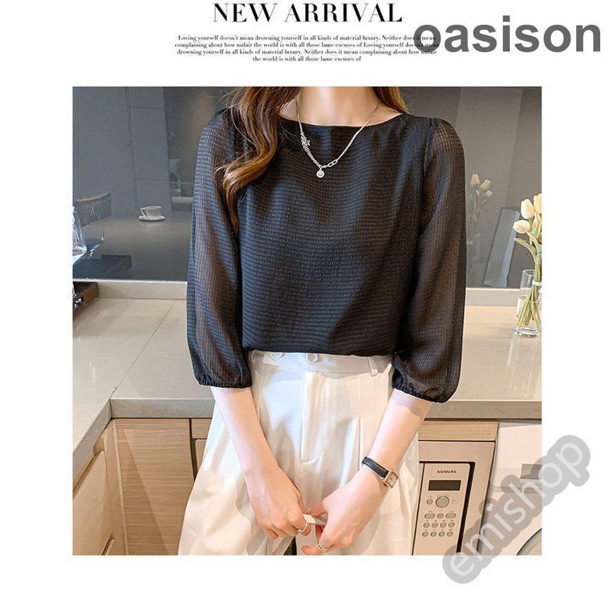 ブラウス レディース 春夏 七分袖 シフォンシャツブラウス 丸首 オフィス シャツブラウス シフォン オシャレトップス 韓国風 通勤 OL 大人 上品 : Oasis On - 通販 ...