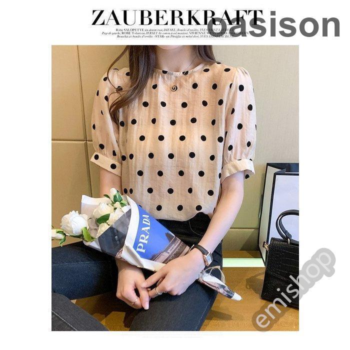 ブラウス レディース 40代 春夏 オシャレブラウス シフォン 可愛いドット柄ブラウス パフスリーブ 半袖トップス おしゃれ 大人 通勤 ゆったりTシャツ 30代50代 : Oasis On ...