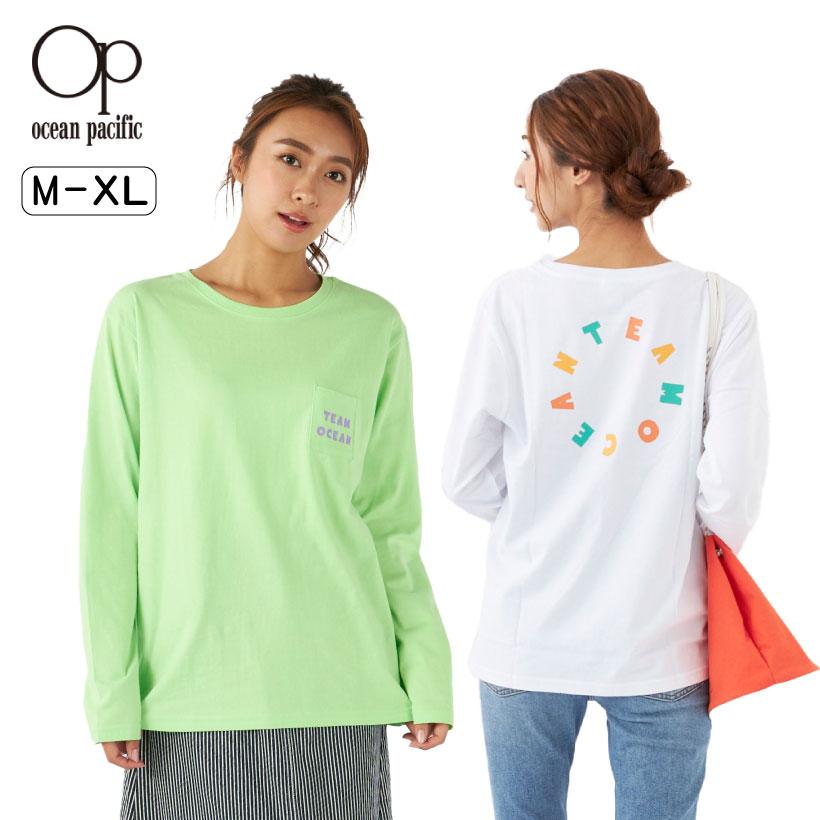 Ocean Pacific レディース 長袖Tシャツ ロングTシャツ グリーン ホワイト M L XL OP オーシャンパシフィック ...