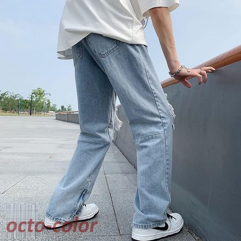 メンズ デニムパンツ 破れ加工デニムパンツ 春夏 裾ジップ メンズ デニムパンツ 破れ加工デニムパンツ 春夏 裾ジップ