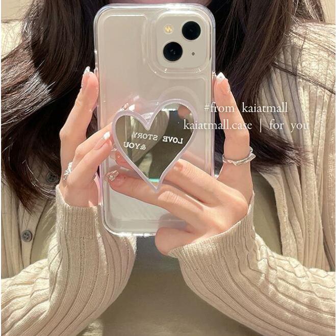 iPhone14 ケース 韓国 TPU PC ハートミラーグリップケース 鏡 スマホグリップ 女性用 iPhone7/8p iphoneX iphoneXs iphoneXR 11 12 13 ...