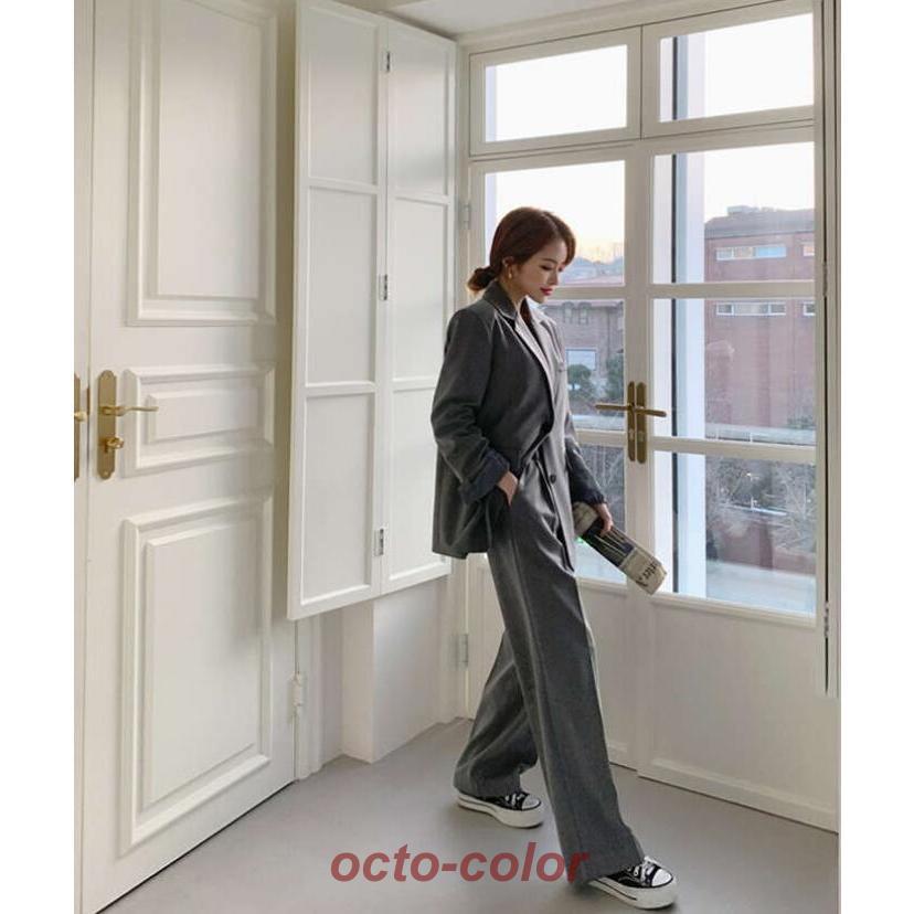 セットアップ パンツスーツ レディース パンツドレス スーツ ワイドパンツ 春 秋 ビジネス テーラード 着痩せ カジュアル きれいめ :oc-0822-2tz15:octo-color ...