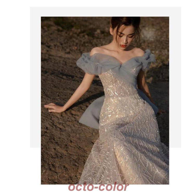 イブニングドレス オフショルダー キラキラドレス 発表会ドレス スパンコール キレイめ ロングドレス パーティードレス オフショル 可愛い :oc-0915-4lf64:octo-color ...