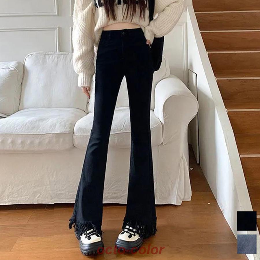 フレアパンツ デニムパンツレディース美脚 : octo-color - 通販 - Yahoo!ショッピング