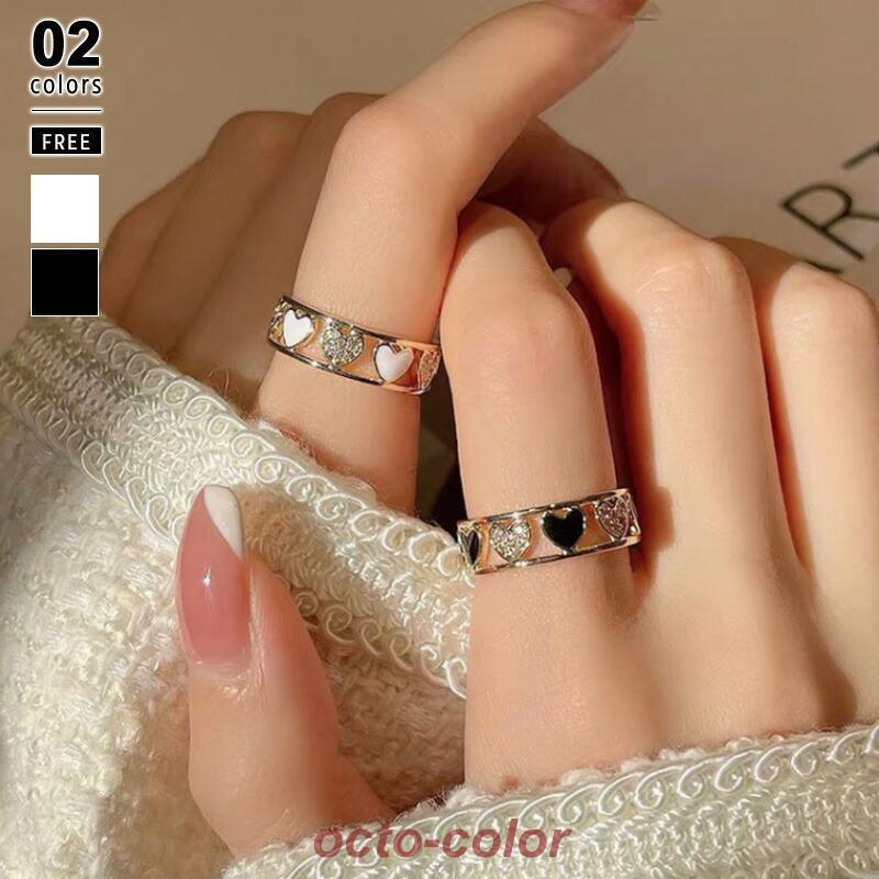 指輪 ハート リング フリーサイズ レディース ハートリング オープンリング ハート柄 ラインストーン ビジュー キラキラ アクセサリー ストーン パヴェ ジュ : octo-color ...