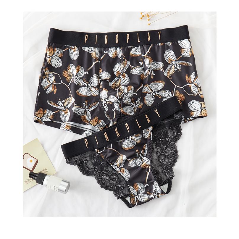 ペアショーツ 花柄 ペアパンツ 男女ペア おそろい ペアルック カップル メンズパンツ レディースパンツ 恋人 お揃い バレンタイン ...