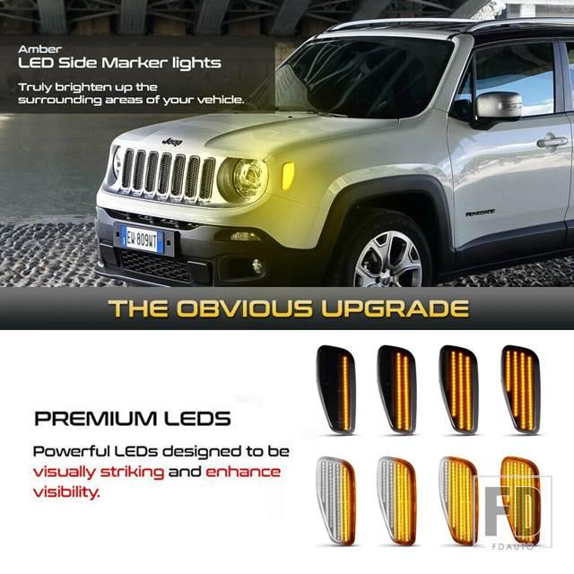 【並行輸入品】ジープ 2個 クリアレンズLEDフロントサイドマーカーライト レネゲード BU 2014-2021 フルLEDウィンカーランプ ...