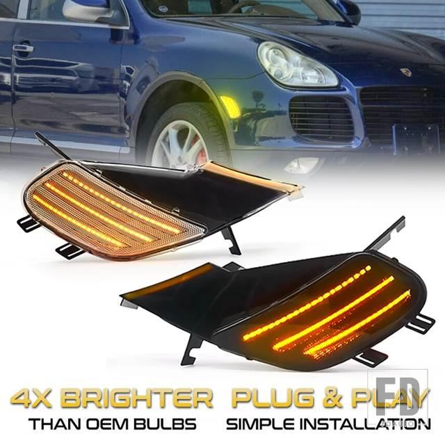 2 個ダイナミックアンバー LED サイドマーカーライトポルシェカイエン 955 2003-2006 ウィンカーランプウインカー ...