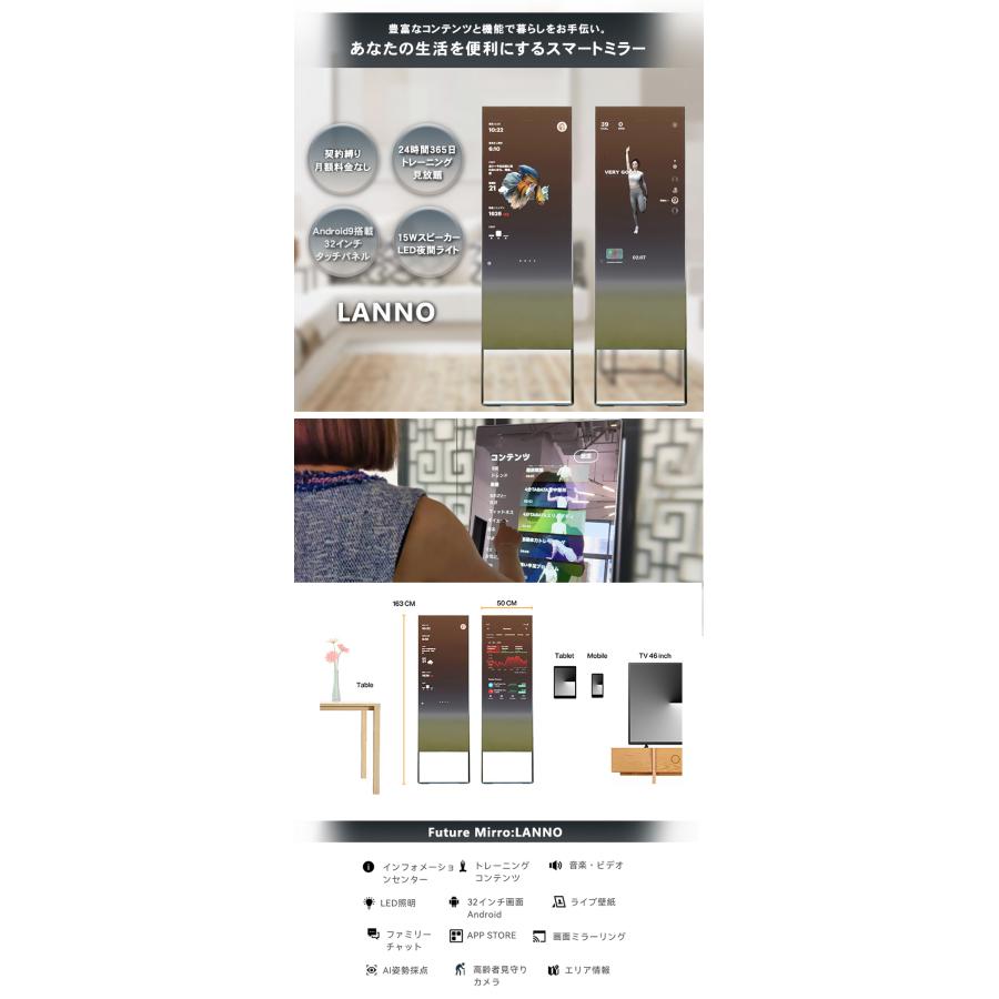 デジタルミラーLANNO 未来型デジタルミラー ランノ AIスマートミラー タッチパネル 大画面 操作簡単 簡単操作 ミラー 鏡 高級感 ...
