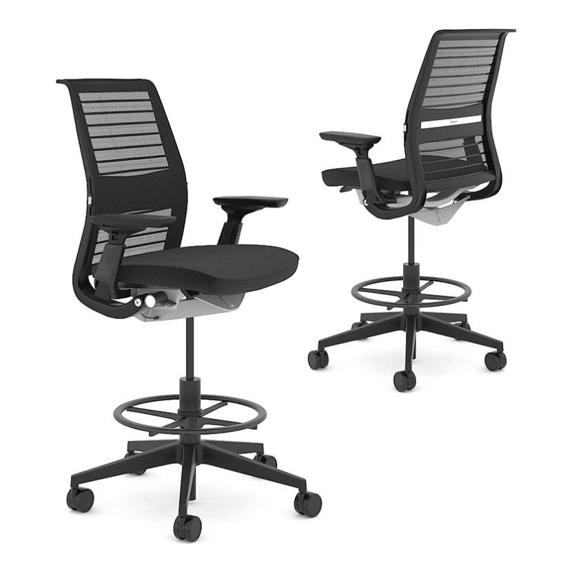 Steelcase スチールケース シンク スツール Think Stool ハイチェア オフィスチェア 座クロス張り ブラックフレーム ...