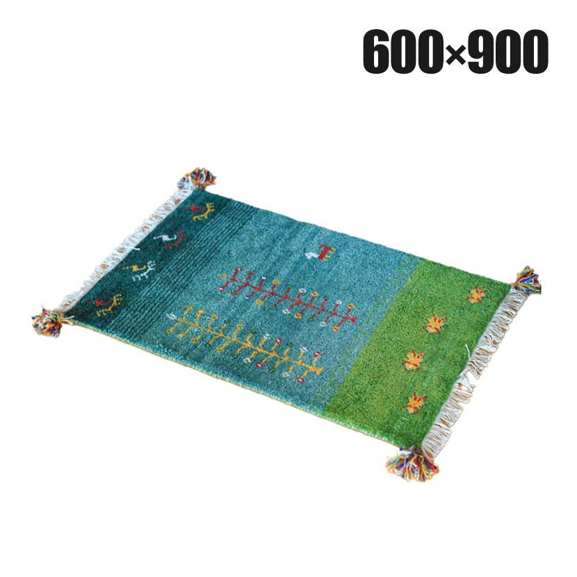 5/28 ハンドノッテッド ギャッベ 600×900mm ラグ マット ミニラグ 厚手 ウール コットン 天然素材 キッチン 玄関マット 玄関 ドアマット 民族柄 遊牧民 手織り : オフィス ...