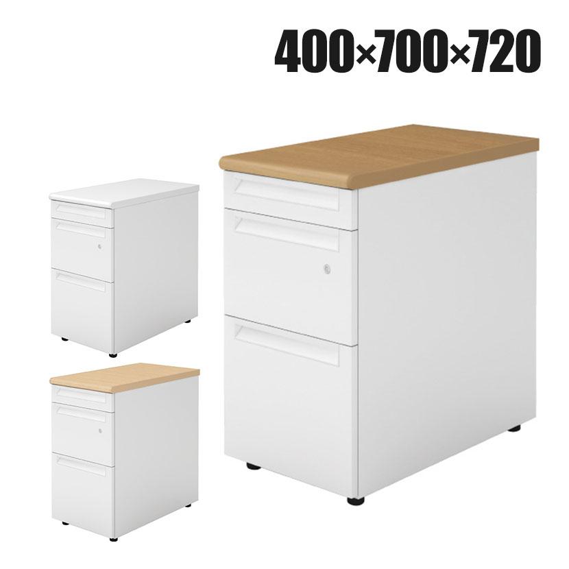 US2-047D-D3L プラス(PLUS) US-2 脇机 サイドワゴン 3段 多量収納タイプ 鍵付き 本体ホワイト 幅400×奥行700×高さ720mm デスクワゴン 国産 完成品 ...