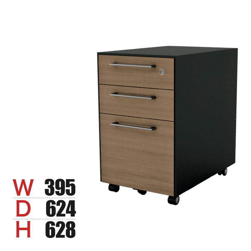 PLUS 抗菌加工 V1-N046SC-3 V1 サイドキャビネット 3段 鏡板 ピュアウォルナット 本体:サテンブラック スタンダード 幅395×奥行624×高さ628mm プラス SIAA ...
