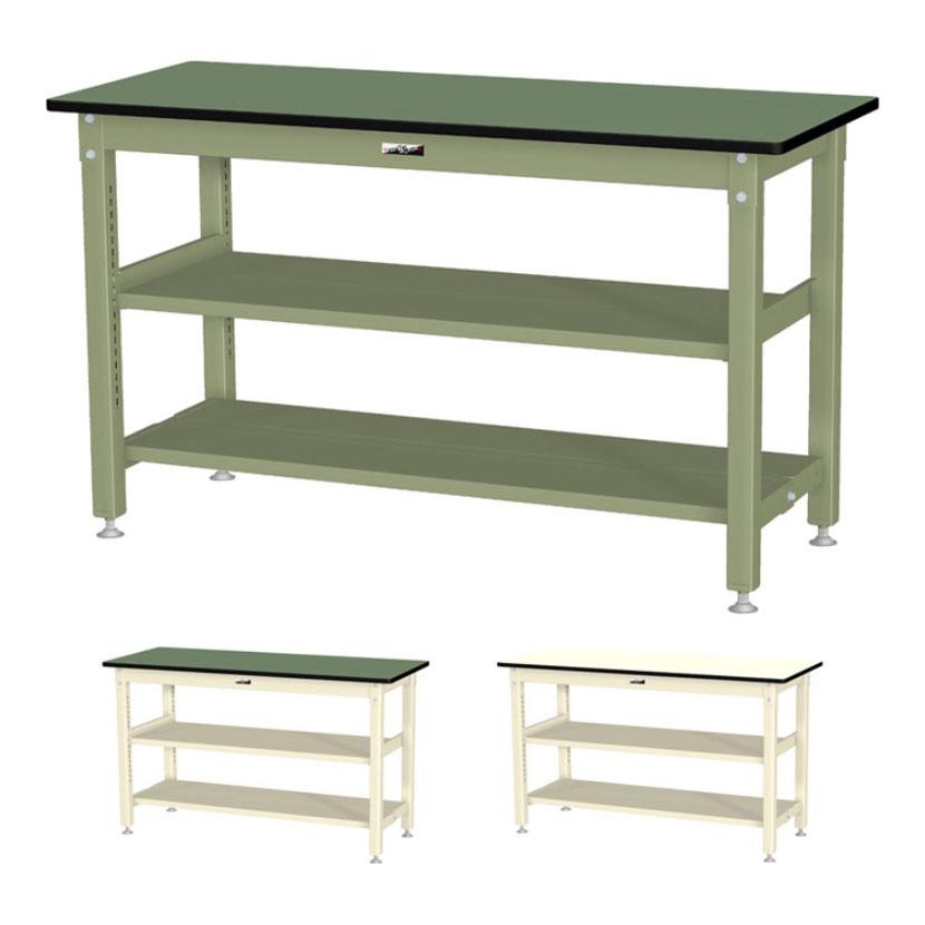 山金工業 中量作業台 中間棚付き 全面棚付き 耐荷重800kg 塩ビシート天板 ワークテーブル 800シリーズ SVRH-1560TTS2 幅1500×奥行600×高さ900mm : オフィス ...