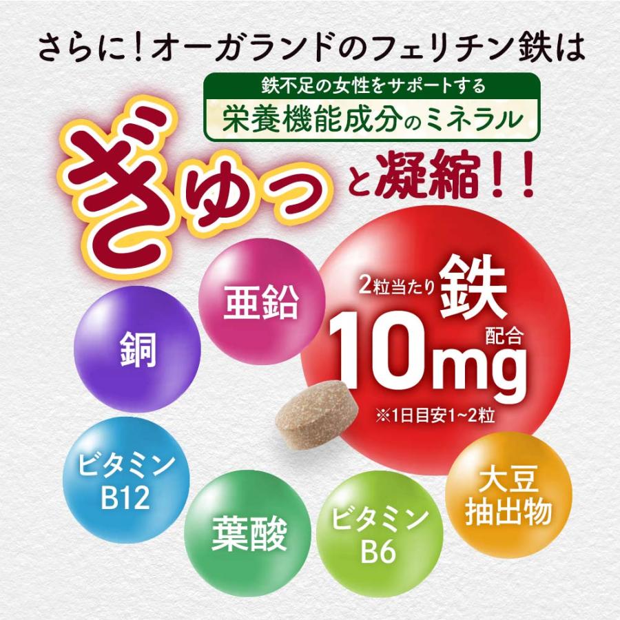 ogaland フェリチン鉄（約6ヶ月分）新発売 栄養機能食品 貯蔵鉄 鉄 不足 まめ鉄 鉄分 サプリミネラル ビタミン 大豆 由来 亜鉛 やさしい オーガランド ポイント利用 : オーガ ...