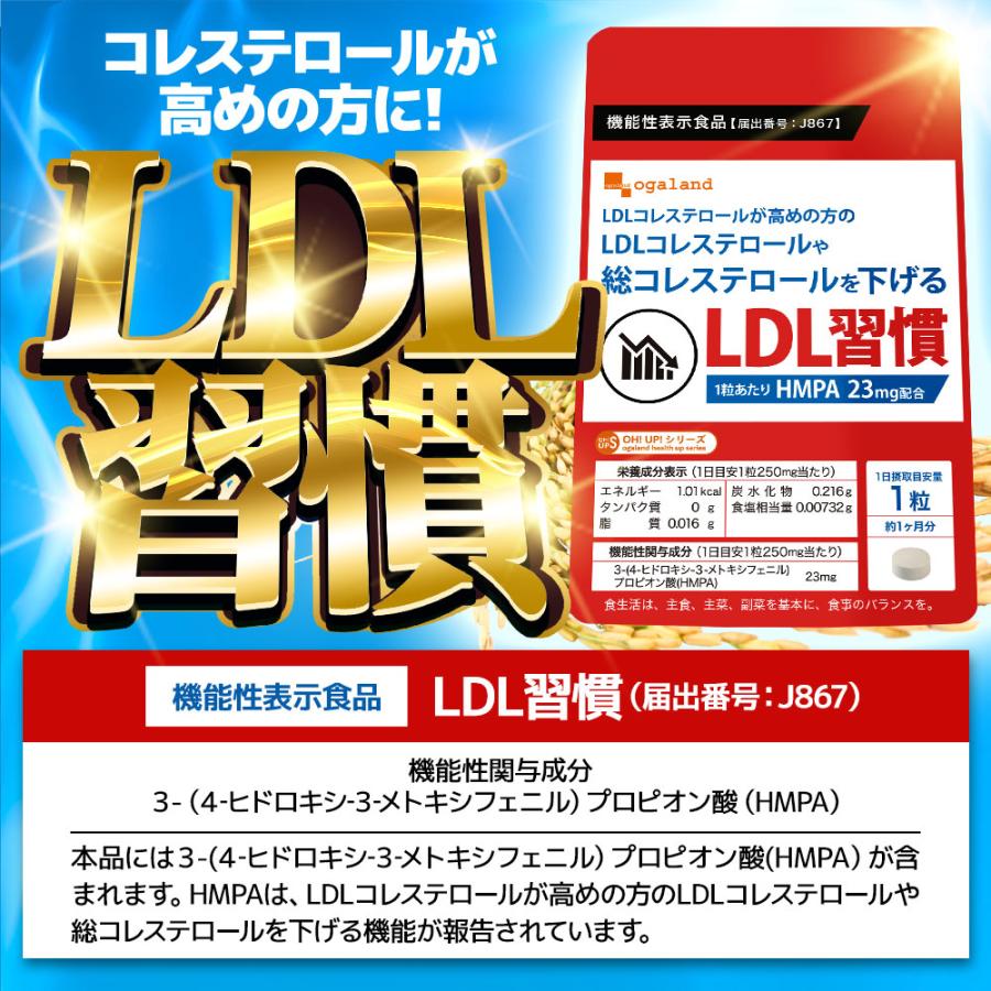 ogaland LDL習慣（約1ヶ月分）コレステロール サプリ 高めの方 ポリフェノール 健康 機能性表示食品 HMPA コレステロール 抑制 対策 脂肪や糖 サプリメント ポイント利用 ...