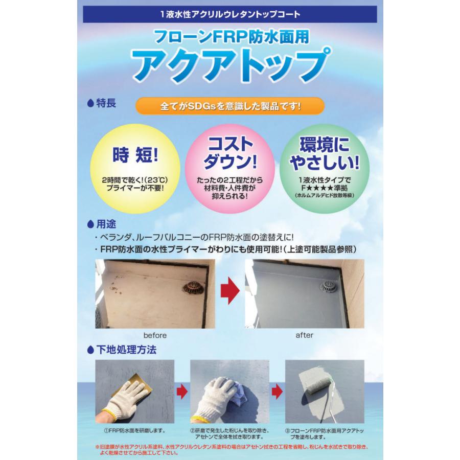 フローンFRP防水面用アクアトップ 4kg(10〜13平米/2回塗り) 艶消し A-4 フォックスグレー 防水材 FRP 仕上げ材 防水層 耐水性 1液 水性 東日本塗料 : 大橋塗料 ...