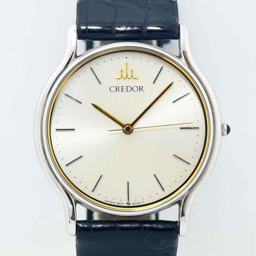 CREDOR セイコー 中古 メンズ SEIKO クレドール 9571-6000 クォーツ SS ステンレススチール レザー シルバー ...