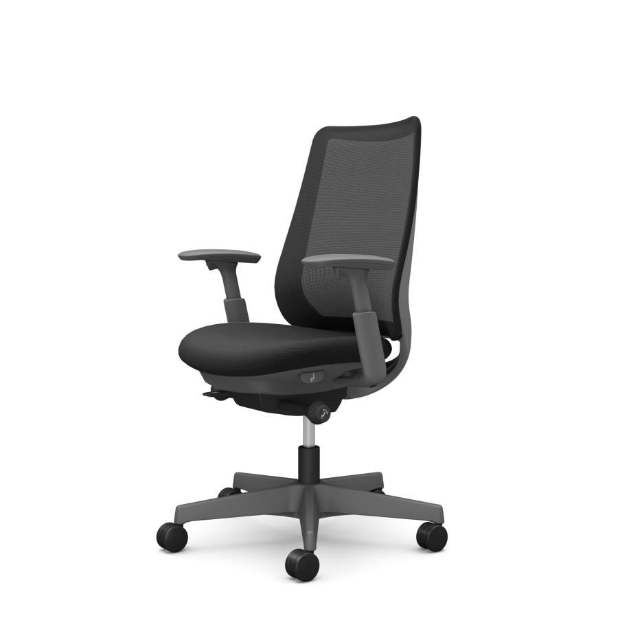 オカムラ Potam ポータム スタンダードバック 背メッシュ アジャストアーム 本体ダークグレー ナイロンキャスター 張地プレーン 完成品 ...