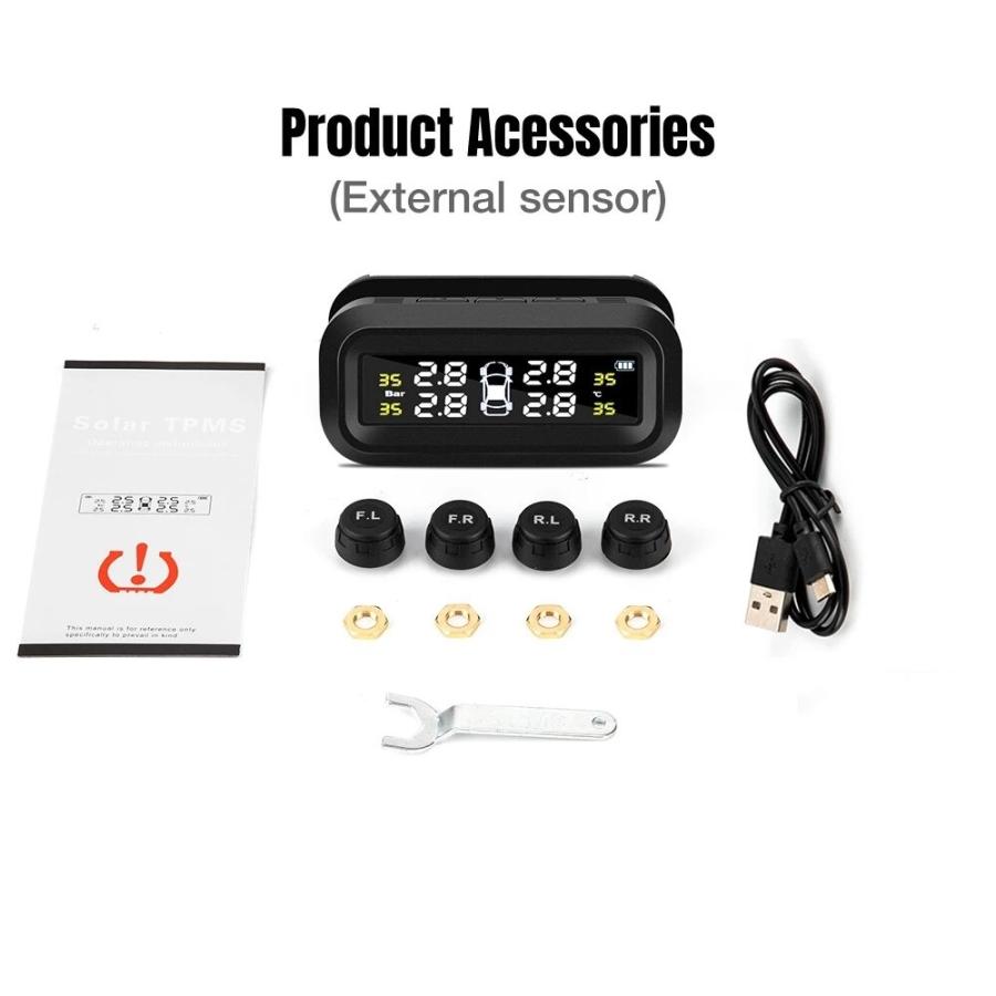 Deelife tpms タイヤ空気圧センサー監視システムソーラー tmps 表示アラーム車 4 ホイール外部内部タイヤ圧力センサー : 大川 ...