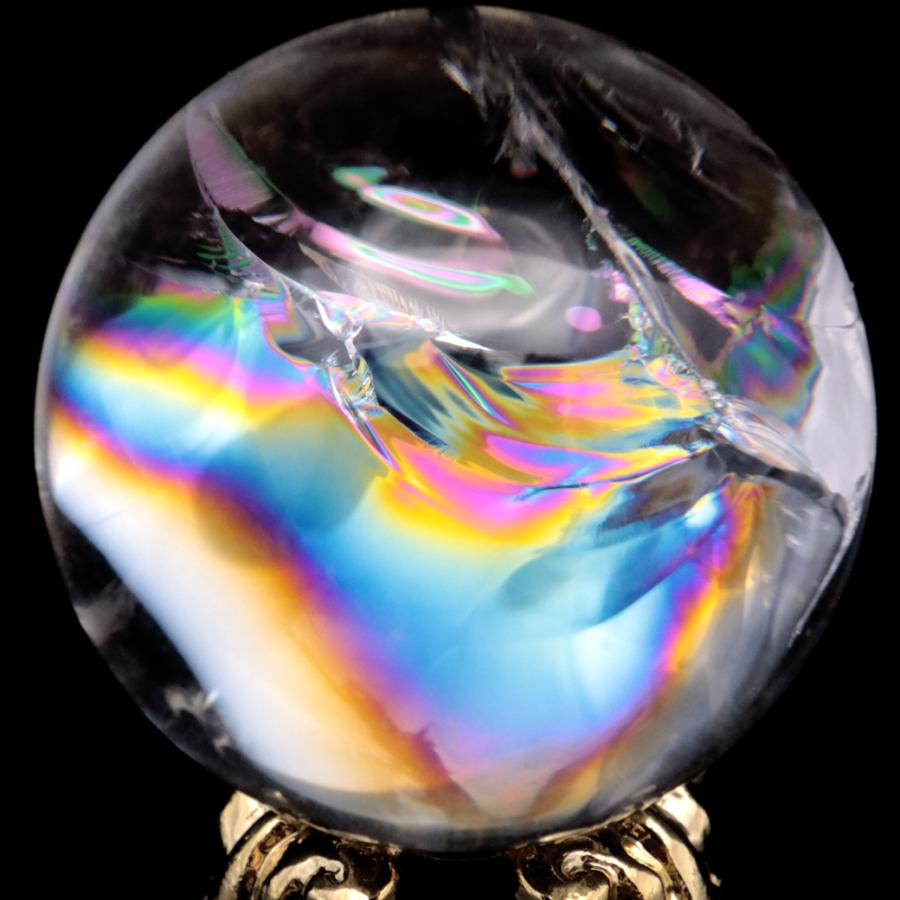 虹入り水晶 丸玉 台座付き AA 直径 28mm アイリスクォーツ ブラジル産 天然石 パワーストーン 1点もの Iris quartz 父の日 ギフト プレゼント :ball114:ONE ...