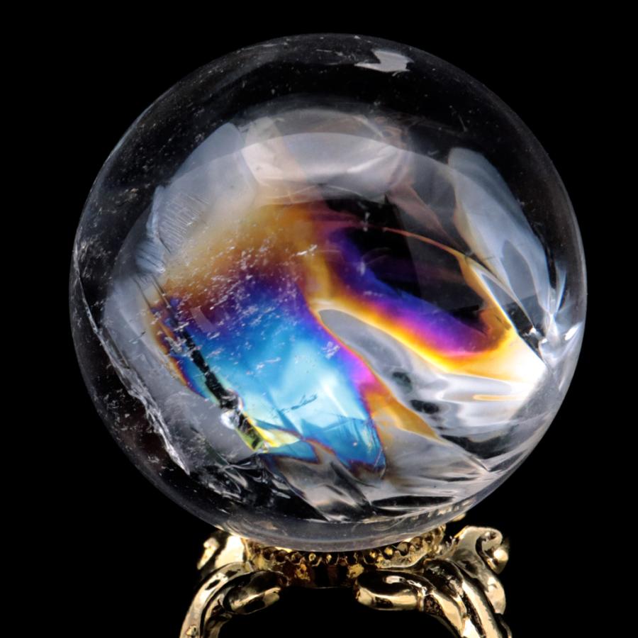 虹入り水晶 丸玉 台座付き AA 直径 28mm アイリスクォーツ ブラジル産 天然石 パワーストーン 1点もの Iris quartz 父の日 ギフト プレゼント : ONE.ONE ...