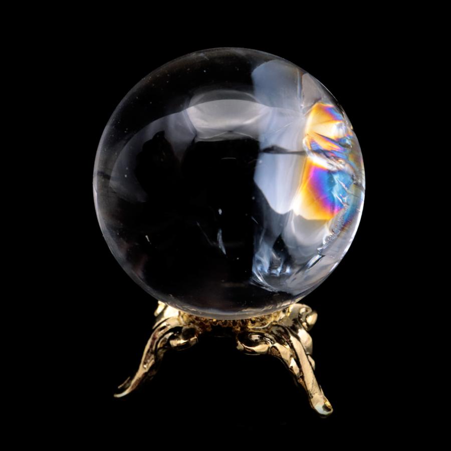 虹入り水晶 丸玉 台座付き AA 直径 28mm アイリスクォーツ ブラジル産 天然石 パワーストーン 1点もの Iris quartz 父の日 ギフト プレゼント :ball125:ONE ...