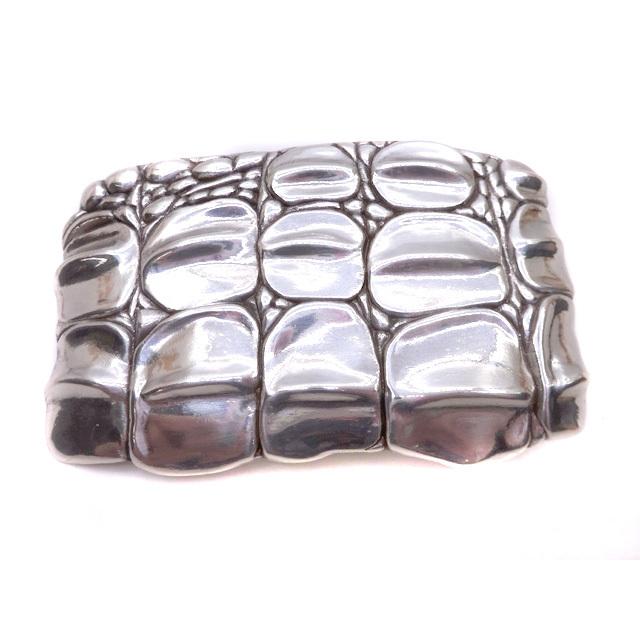 IDAM フランス製 シャイニー・クロコダイル バックル 40mm幅対応 シルバー メンズ レディース アジアン 鰐 鱗 Crocodilia ...