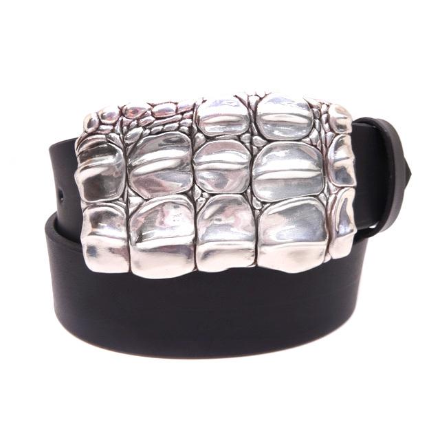 IDAM フランス製 シャイニー・クロコダイル バックル 40mm幅対応 シルバー メンズ レディース アジアン 鰐 鱗 Crocodilia ...