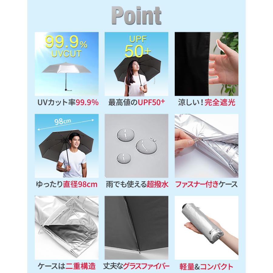 1年保証 日傘 完全遮光 遮熱 大きい 折りたたみ 軽量 晴雨兼用 UVカット 55cm 頑丈 折れにくい 超撥水 230g 直径98cm メンズ レディース 折り畳み 雨傘 送料無料 ...