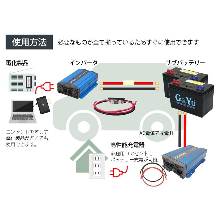 COTEK ワンゲイン車中泊スターター7点セット SP2012C5072 正弦波インバーター2000W12V バッテリー105Ah 充電器50A キャンピングカー SMF27MF-730 ...