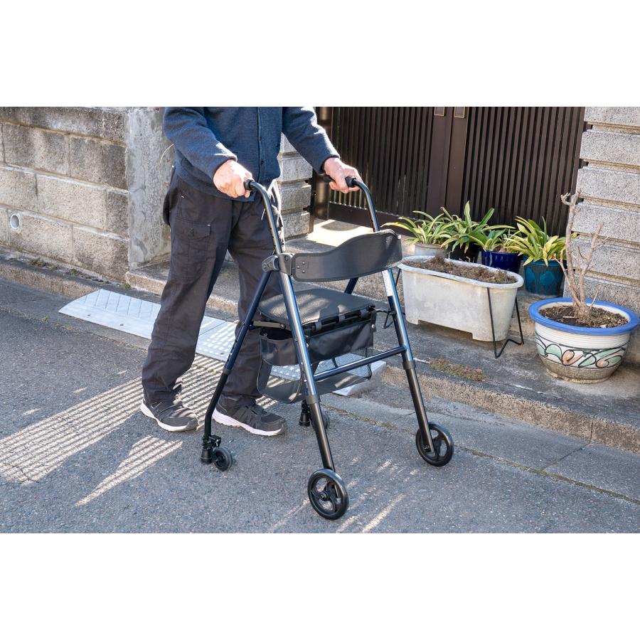 ワンモード歩行補助器 アルミフレーム 軽量コンパクト折りたたみ収納 約5.8kg 座れる介護用 高齢者用 屋外 RE434L-2 : コロリエYahoo!店 - 通販 - Yahoo!ショッピング