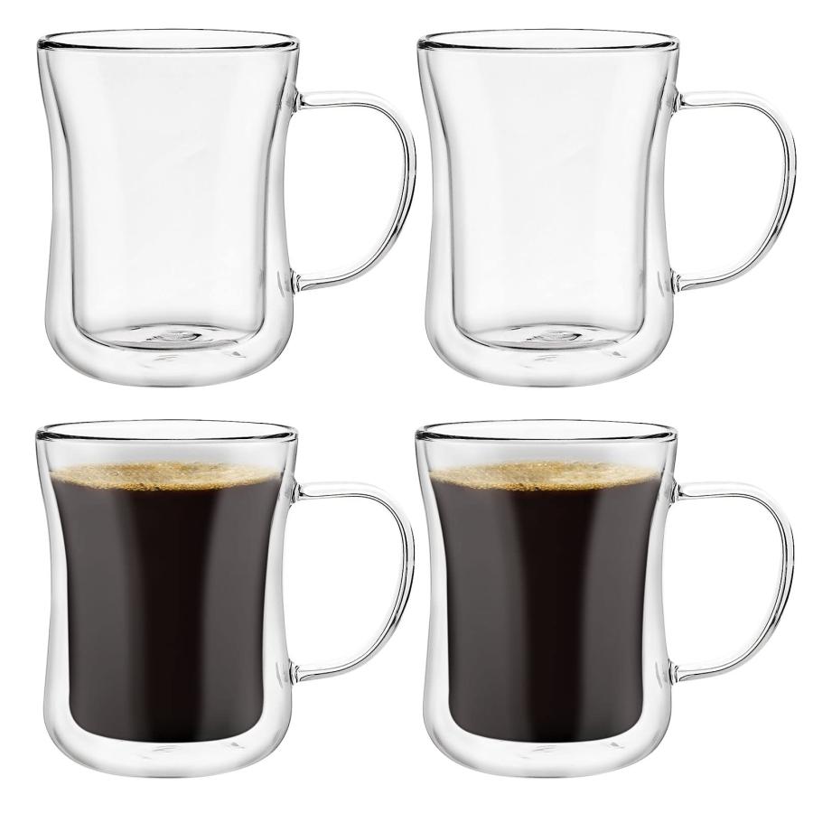 TeamSky ダブルウォール グラス 340ml 4個セット 耐熱 コーヒーグラス 二重構造 コップ 保温 保冷 透明 断熱 結露しないコップ ティ : ワントゥデイ - 通販 ...