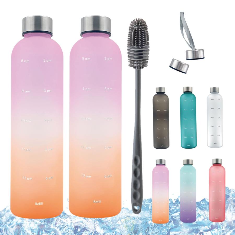 Conburrod 2個入り 1リットル 軽量 ウォーターボトル 水筒 1000ml タイムマーカー付きウォーターボトル 透明の水筒 ミント モチベー : ワントゥデイ - 通販 ...