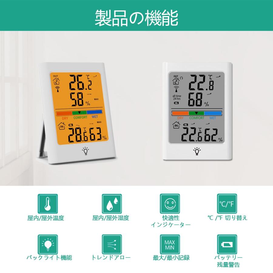 Timloon デジタル温度湿度計 外気温度計 ワイヤレス 温湿度計 室外 室内 高精度 LCD大画面 バックライト機能 最高最低温湿度/快適レベル/ : ワントゥデイ - 通販 ...