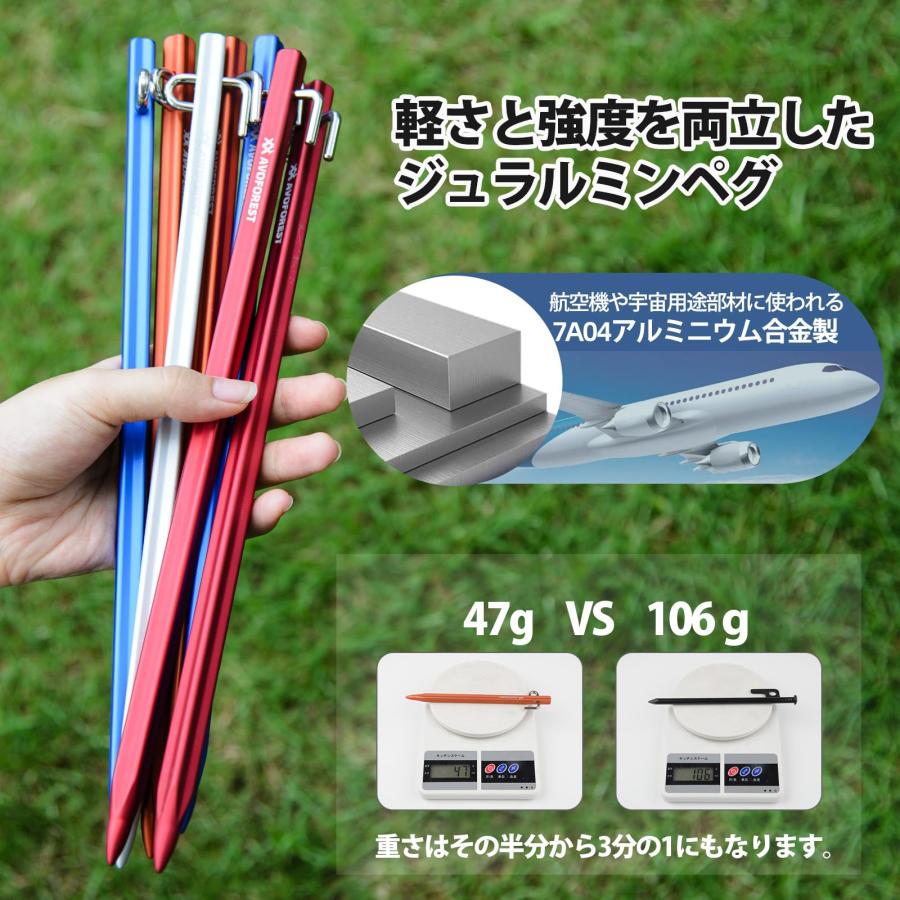 【業界初】AVOFOREST 鍛造ペグ アルミ製 ペグ 超高強度 7A04アルミ合金 20cm/30cm 4本/8本セット ステンレス製フック 超軽量 : ワントゥデイ - 通販 ...