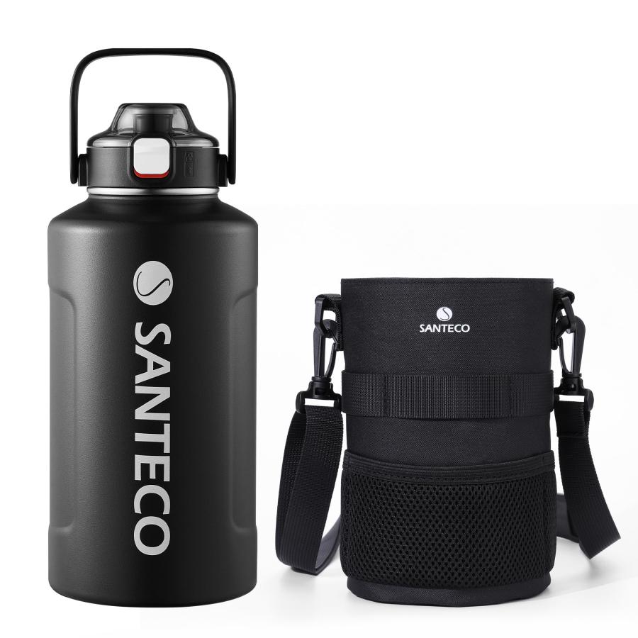 SANTECO 真空断熱 水筒 大容量 保冷 保温 1900ML ステンレスボトル ストロー付き 直飲み スポーツドリンク対応 広口 カバー付き ブラ : ワントゥデイ - 通販 ...