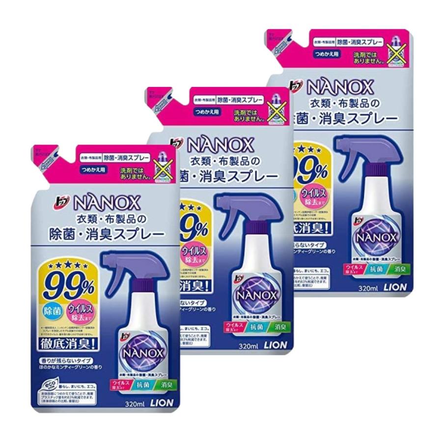 【3個】トップ ナノックス 衣類・布製品の除菌・消臭スプレー 詰め替え 320ml【3個】 : online-3ツィーディア - 通販 - Yahoo!ショッピング