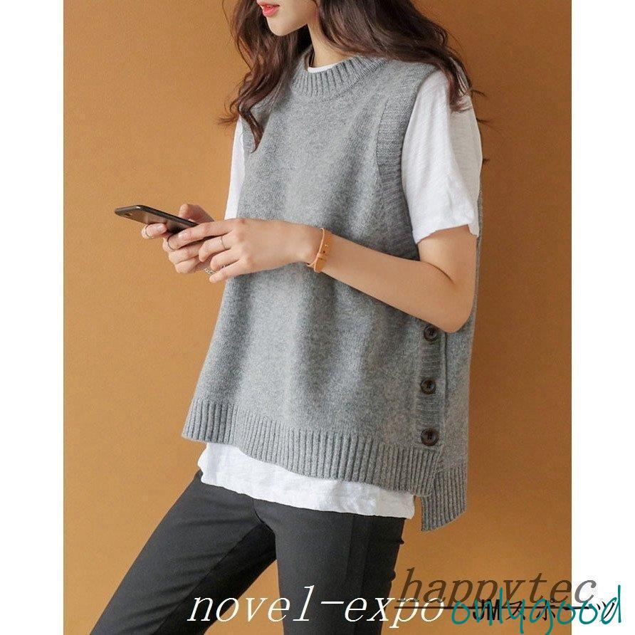 ニットベスト レディース 40代 春 秋 冬 ベストセーター ノースリープ