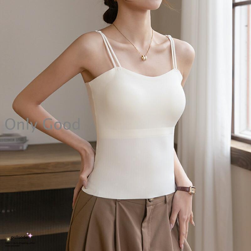 ダブルストラップ カップ付きキャミソール キャミ キャミソール カップ付き ブラトップ 細ストラップ ナローストラップ ブラ リブ レディース インナー トップス :ff088-mhg13 ...