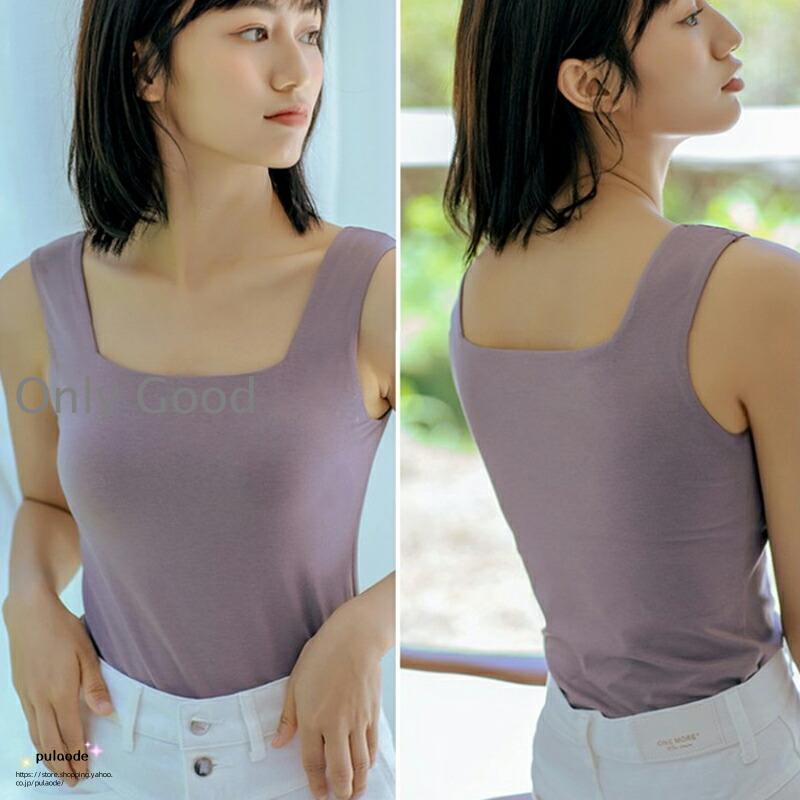 タンクトップ レディース カップ付き インナー カップ付きインナー ノンワイヤー ノースリーブ ブラトップ スクエアネック ナイトブラ ブラキャミ 楽ち : ff088-mhg53 ...