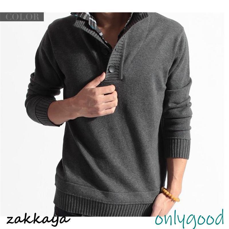 ニットセーター メンズ ニットカットソー メンズセーター スウェット カジュアル スタンドカラー フェイクレイヤード オシャレ 無地 秋冬 ...