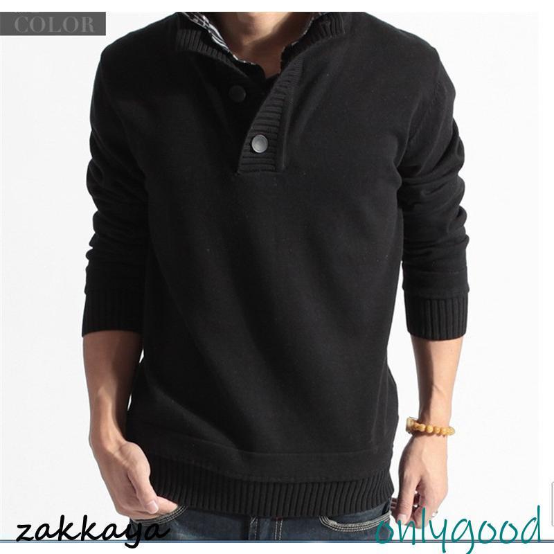 ニットセーター メンズ ニットカットソー メンズセーター スウェット カジュアル スタンドカラー フェイクレイヤード オシャレ 無地 秋冬 ...