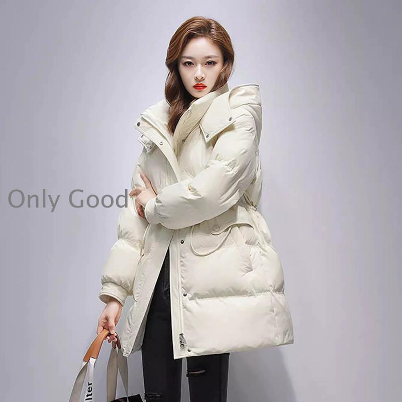 秋冬 ダウンコート レディース ミドル丈 フード付き ダウンジャケット
