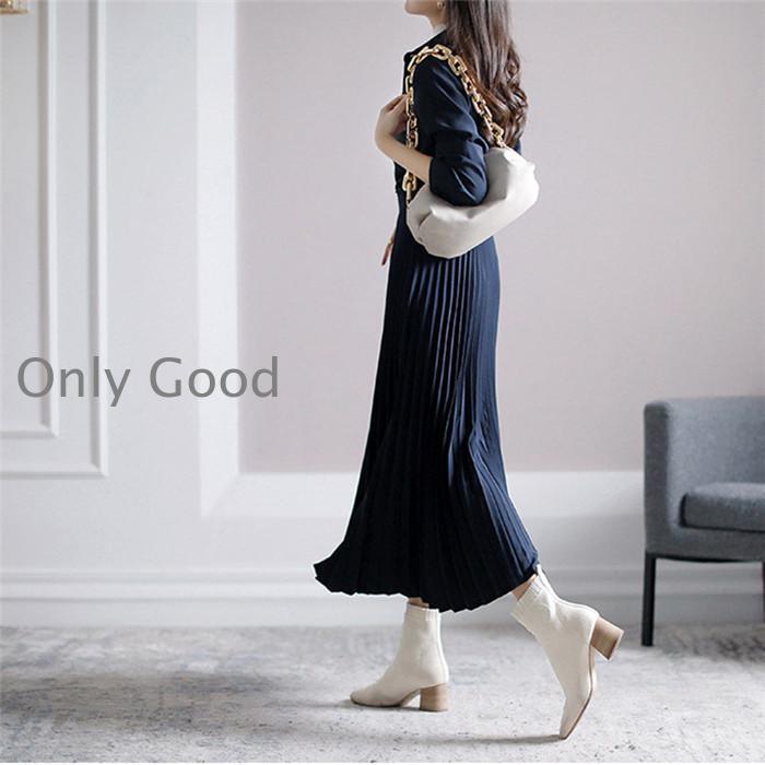 ワンピース プリーツ レディース プリーツワンピース 長袖 膝丈 A